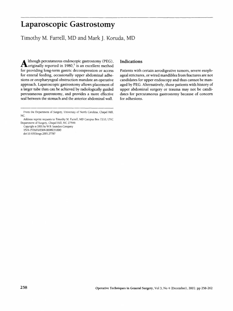 Laparoscopic Gastrostomy: Timothy M. Farrell, MD and Mark J. Koruda, MD ...