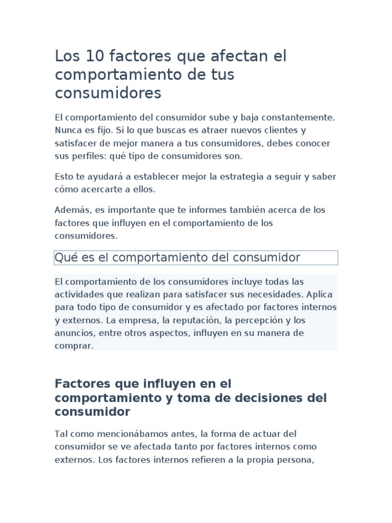 Los 10 Factores Que Afectan El Comportamiento De Tus Consumidores Pdf