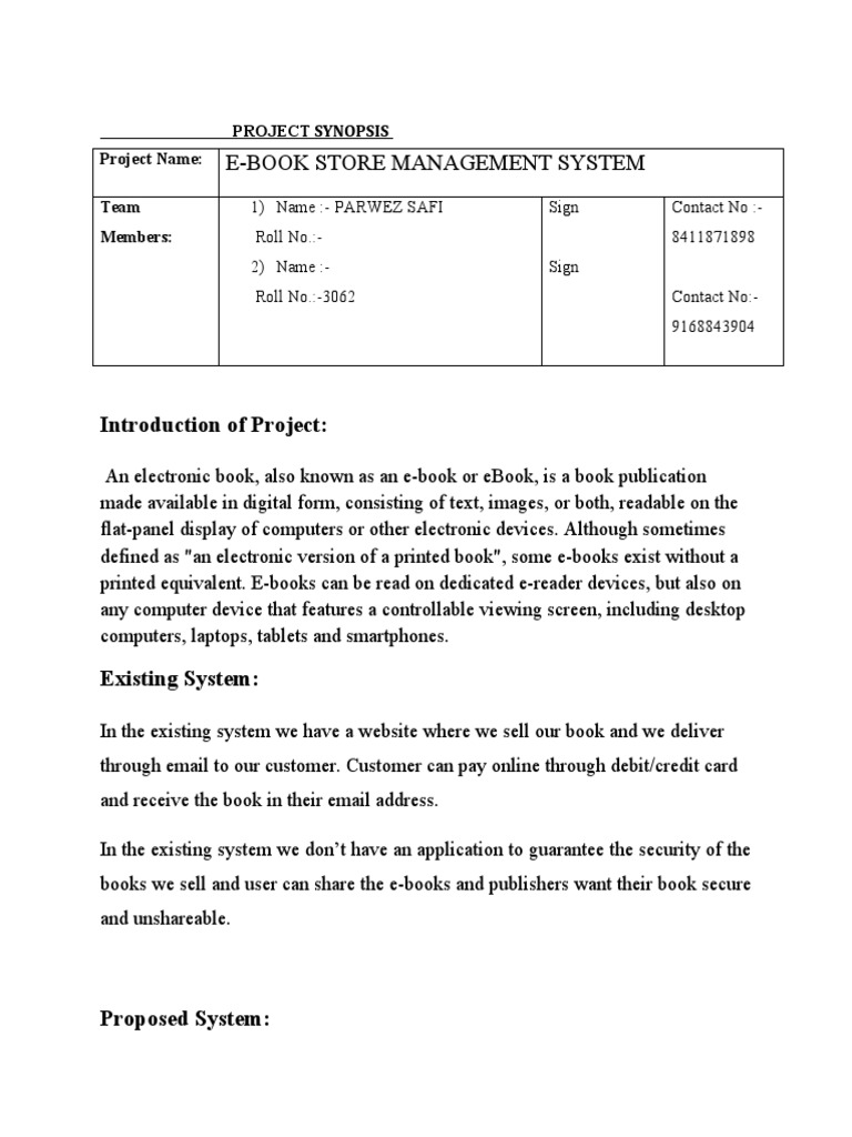 E-Book Store Management System: Introduction of Project | PDF