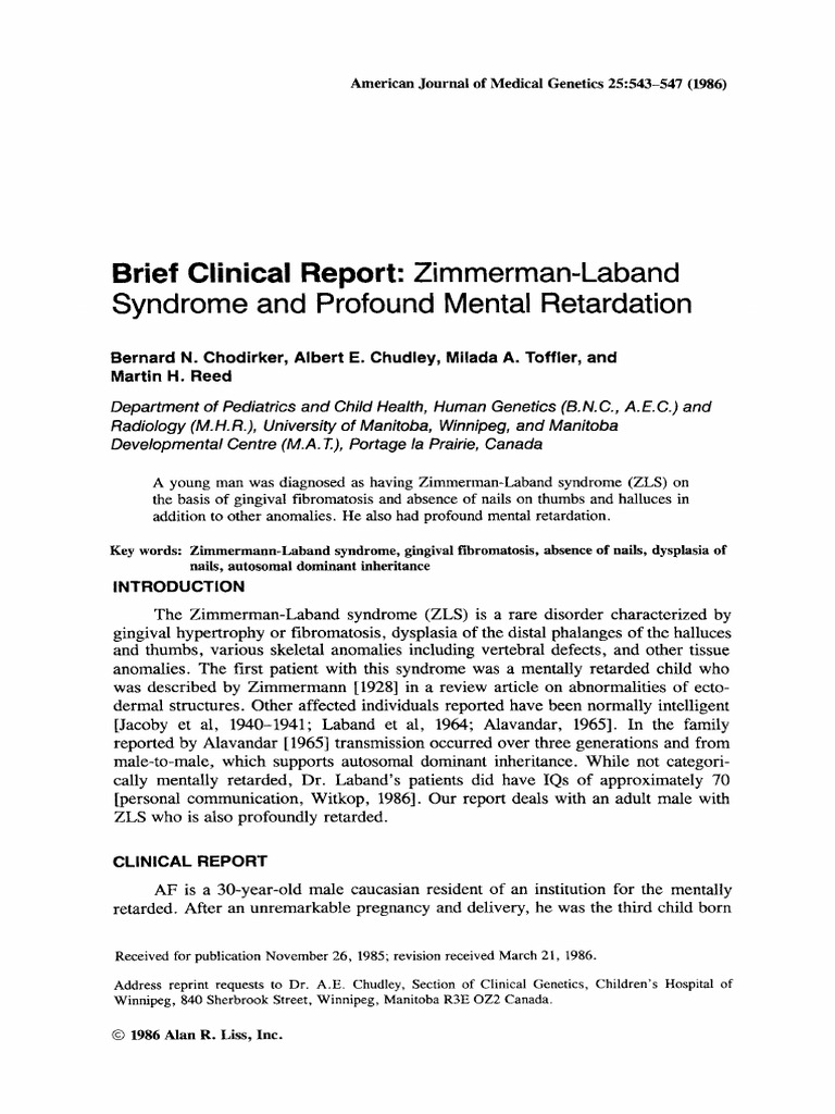 Zimmerman-Laband Syndrome and Profound Mental Retardation | PDF | Hand ...