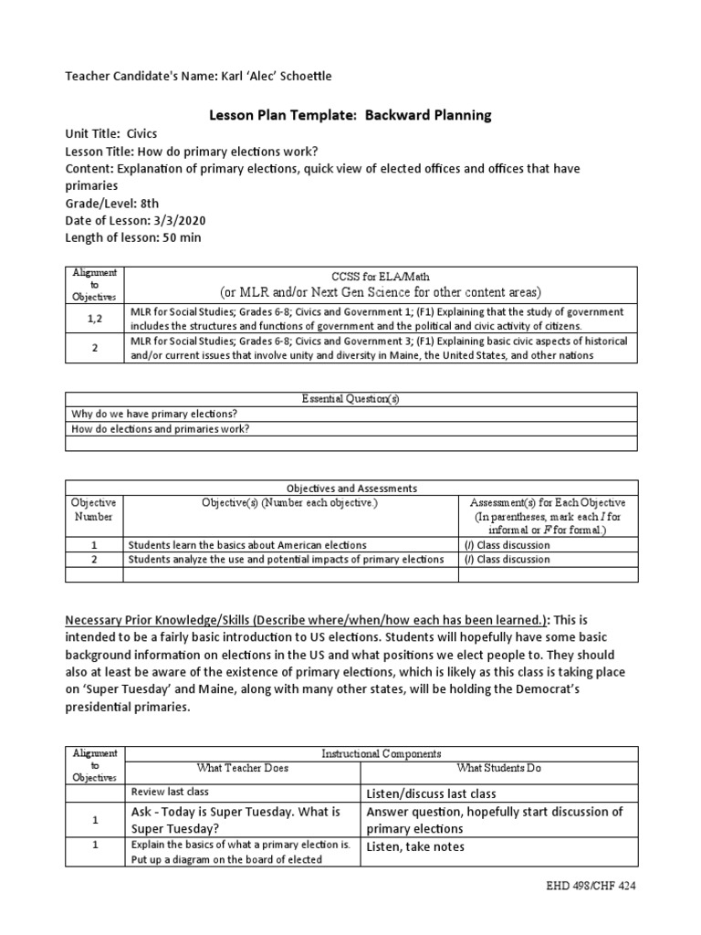 6 Primary Elections Lesson Plan | PDF | Critical Thinking | Lesson Plan