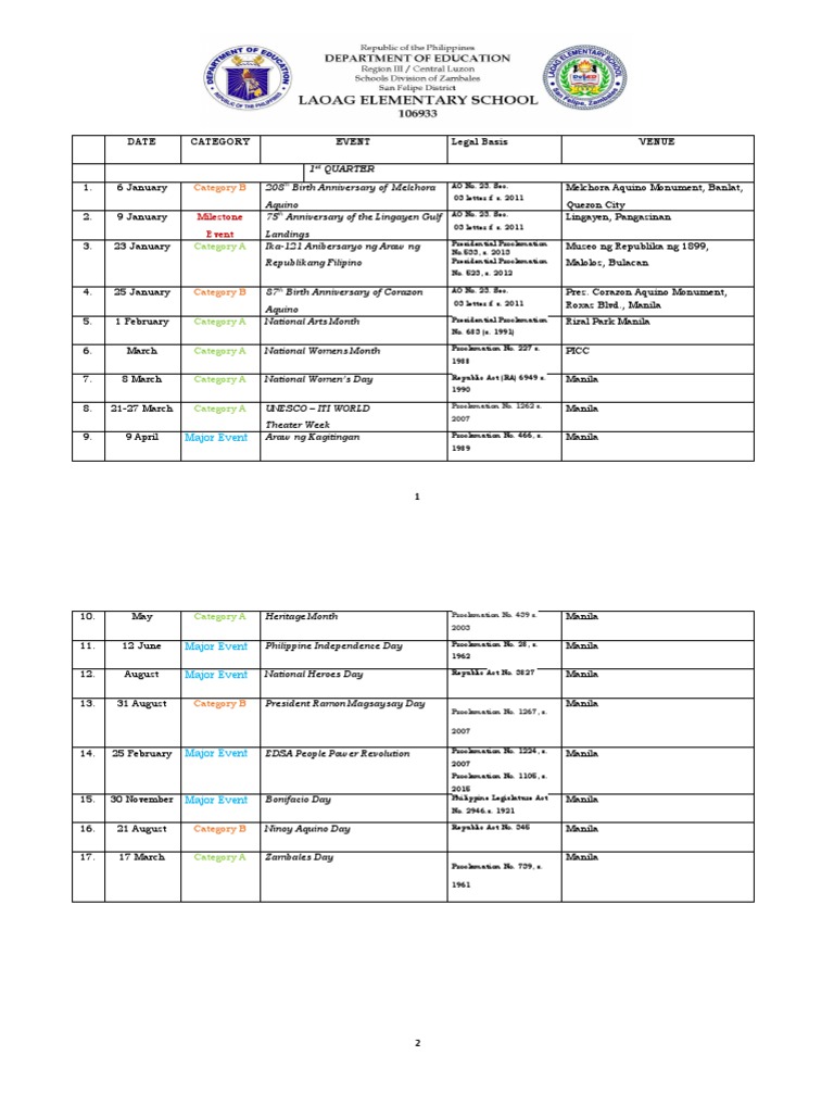 Philippine National Events Calendar 2023 | PDF | Manila | Philippines