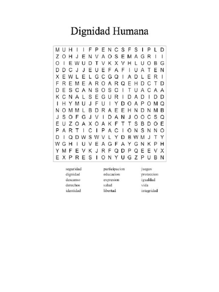 Sopa de Letras Dignidad Humana | PDF