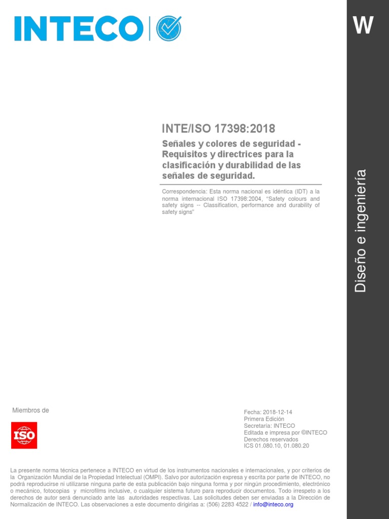 INTE ISO 17398 2018 Señales y Colores de Seguridad - Requisitos y Directrices para La ...