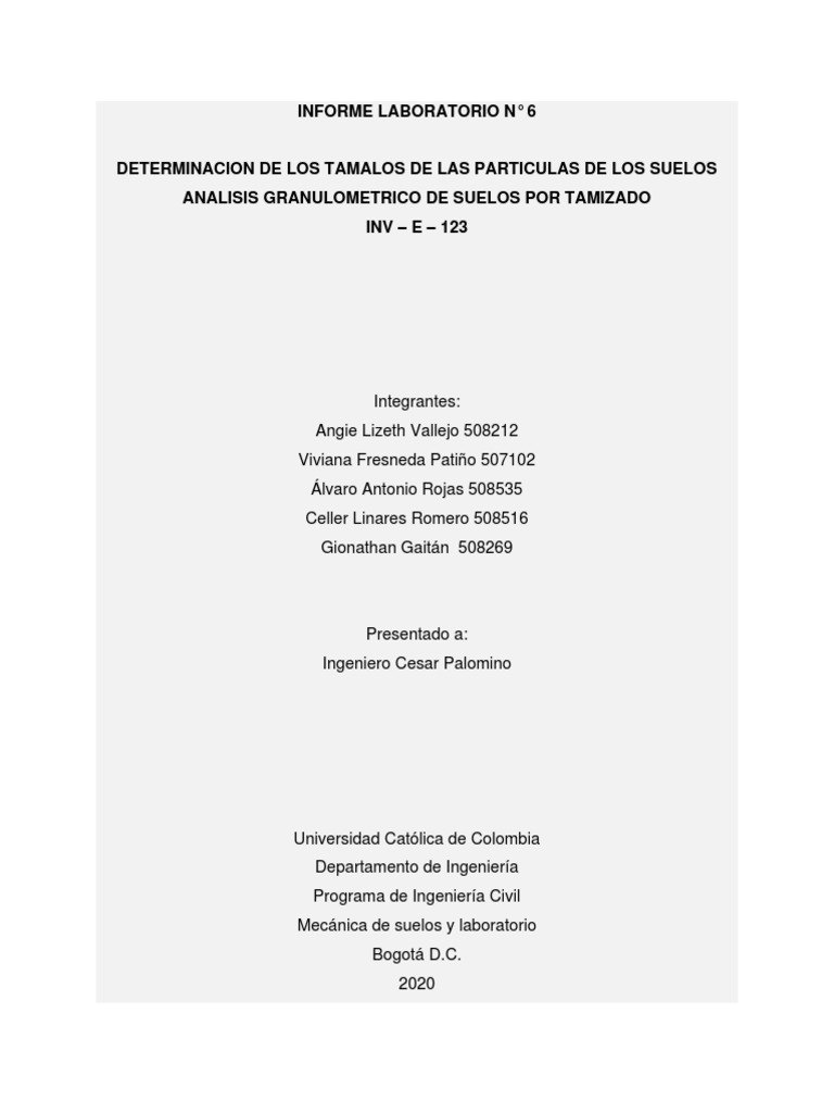 LAB 06. Norma INV E 123 Granulometria | Descargar gratis PDF | Suelo ... LAB 06. Norma INV E 123 Granulometria | Descargar gratis PDF | Suelo ...