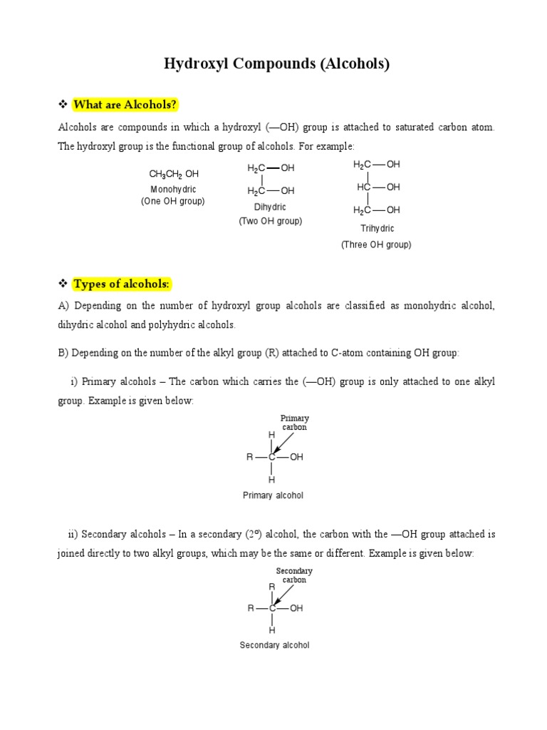 Hydroxyl Compounds (Alcohols) | PDF | Ethanol | Hydroxide