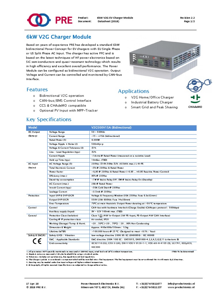 6kW V2G EV Charger Module Datasheet (2018) | PDF | Battery Charger ...