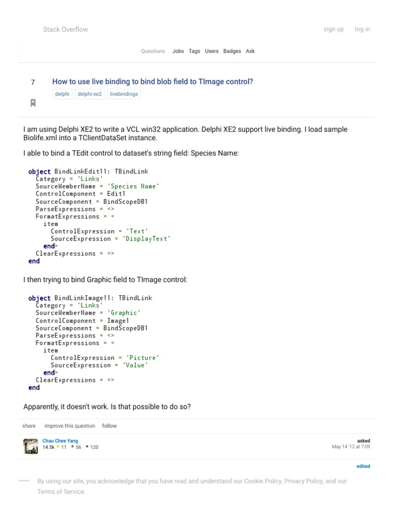 How To Use Live Binding To Bind Blob Field To Timage Control Stack Overflow Pdf