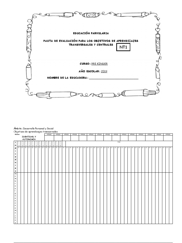 Pauta Evaluacin NT1 | PDF | Educación de la primera infancia | Comunicación