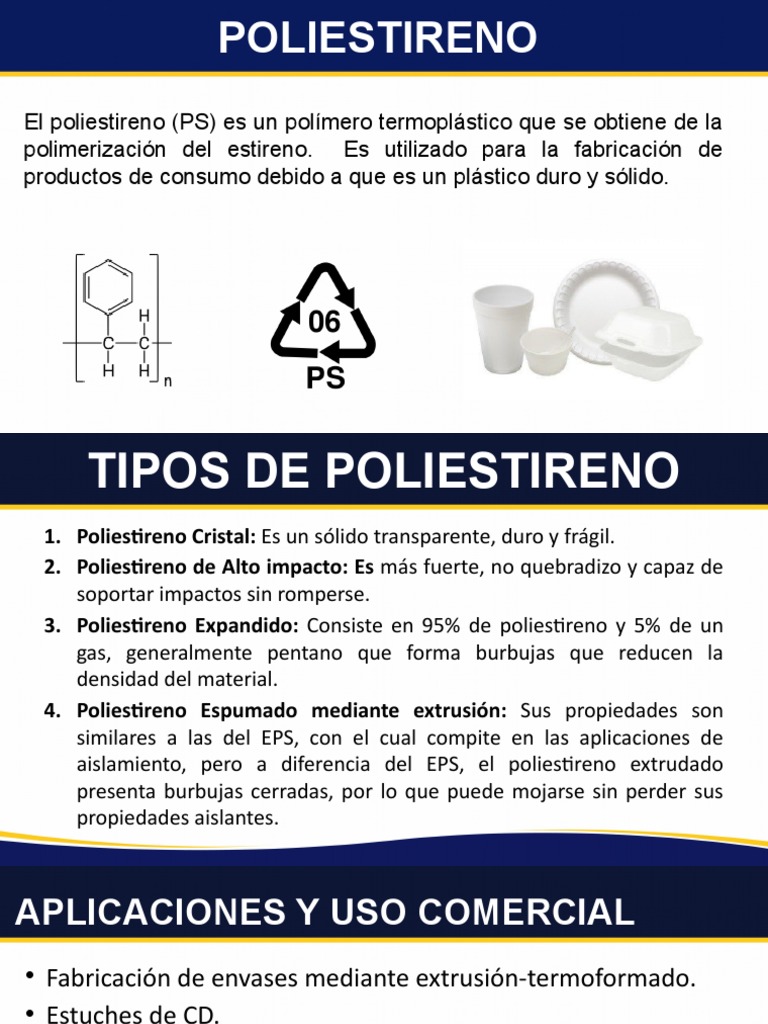 Usos y Tipos de Poliestireno | PDF | Poliestireno | Química Física