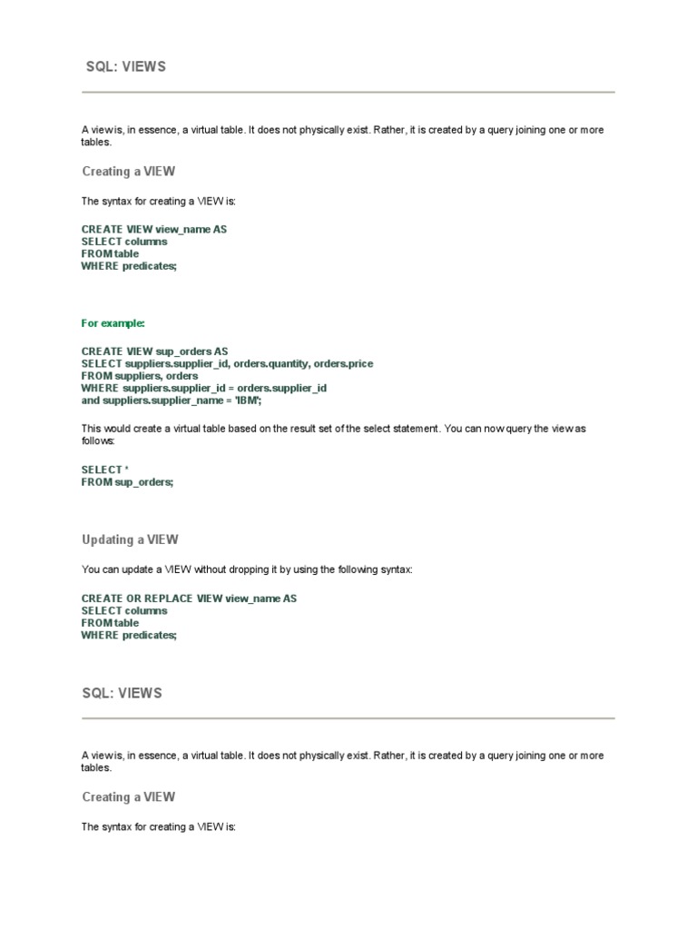 SQL SQL Views | PDF | Computer Data | Software Development