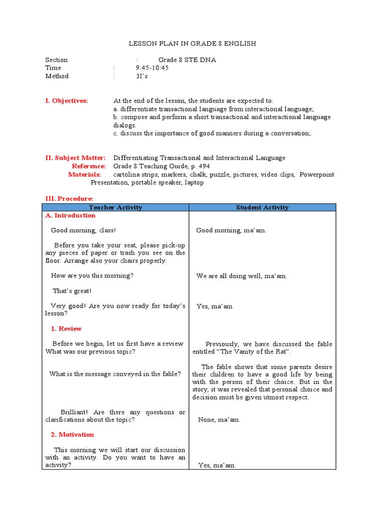 Observed 3Is-Transactional-and-Interactional | PDF | Conversation | Lesson Plan