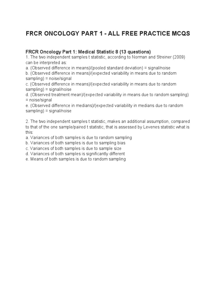 FRCR Oncology Part 1 - All Free Practice Mcqs | PDF