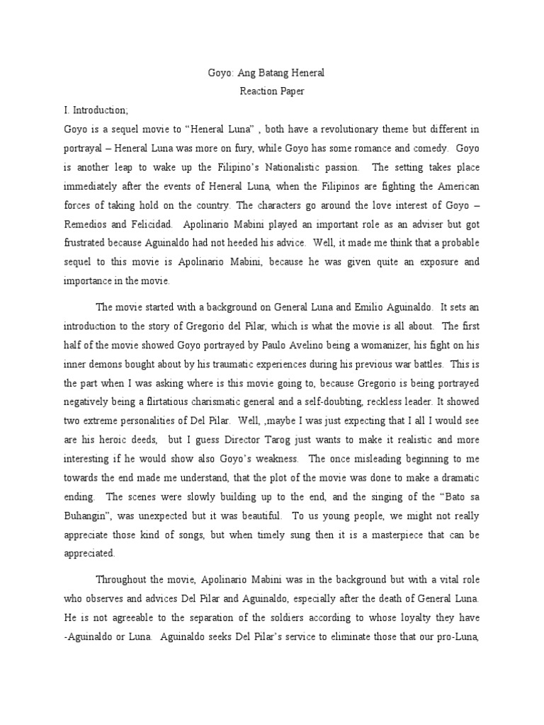 Goyo A Reaction Paper | PDF | Philippines | Unrest