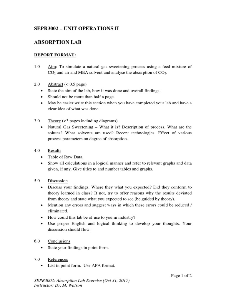 Absorption Lab Report Format | PDF | Mole (Unit) | Chemical Equilibrium