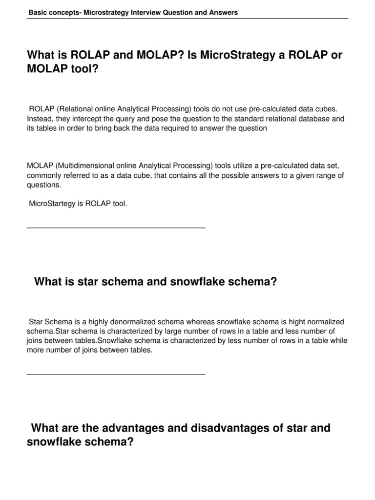 11 Basic Concepts Micro Strategy Interview Question and Answers | PDF