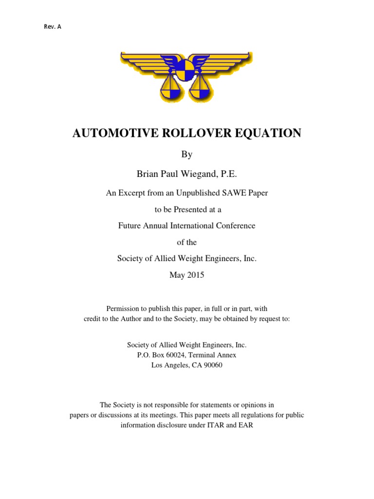 Automotive Rollover Equation Analysis | PDF | Technology & Engineering
