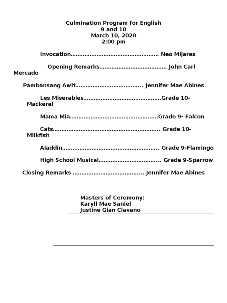 Culmination Program For English | PDF