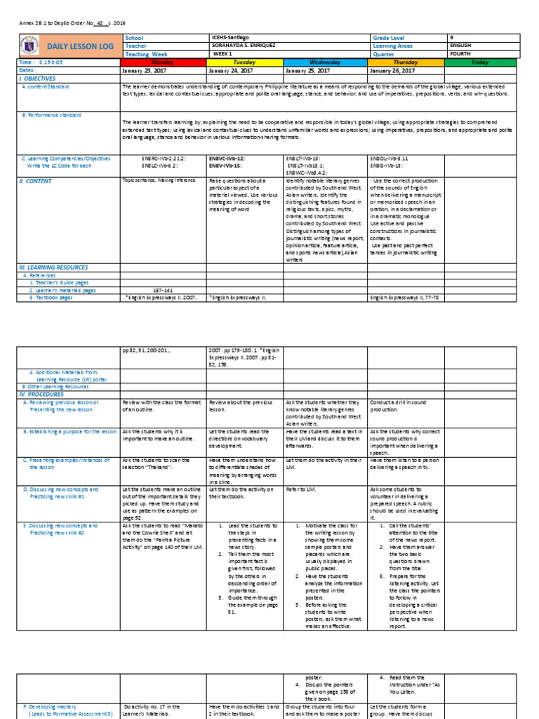 DLL English 8 | PDF | English Language | Learning