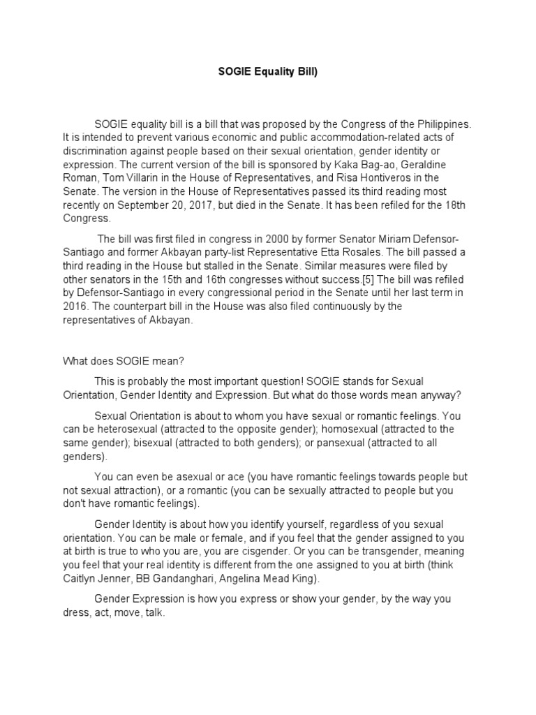 SOGIE Equality Bill | PDF | Gender | Gender Studies