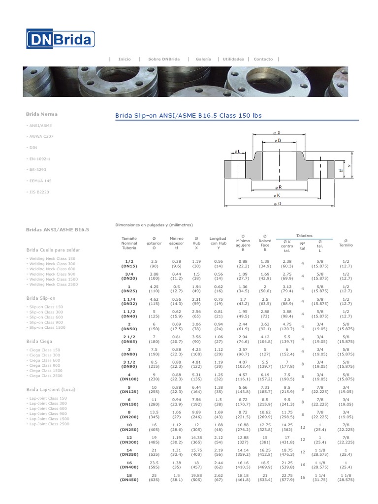 Brida ANSI - ASME B16.5 Slip-On Class 150 - DNBrida | PDF