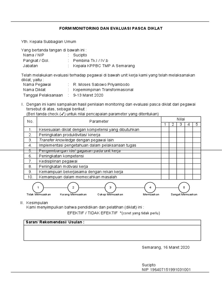 Form Evaluasi Pasca Diklat | PDF Form Evaluasi Pasca Diklat | PDF