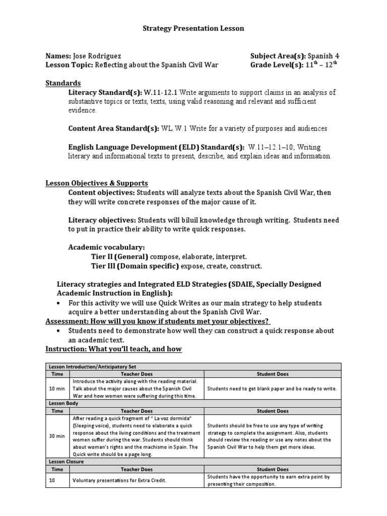 Lesson Introduction/Anticipatory Set Time Teacher Does Student Does ...