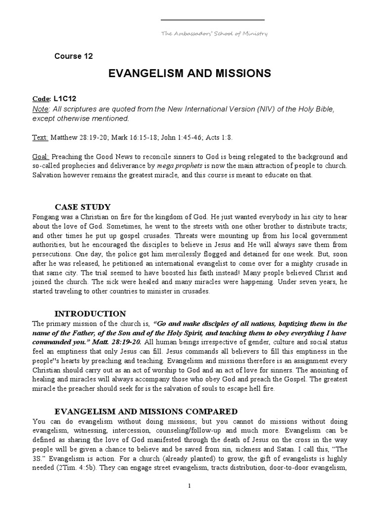 Evangelism and Missions: Case Study | PDF | Christian Mission | Family