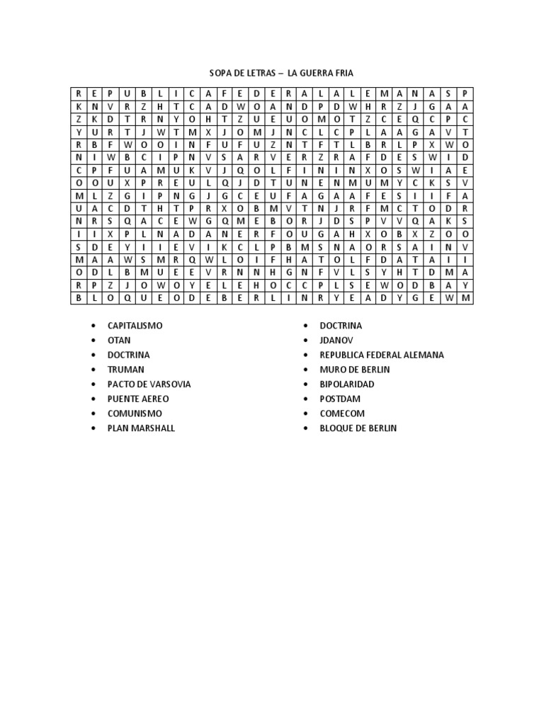 Sopa de Letras - La Guerra Fría | PDF
