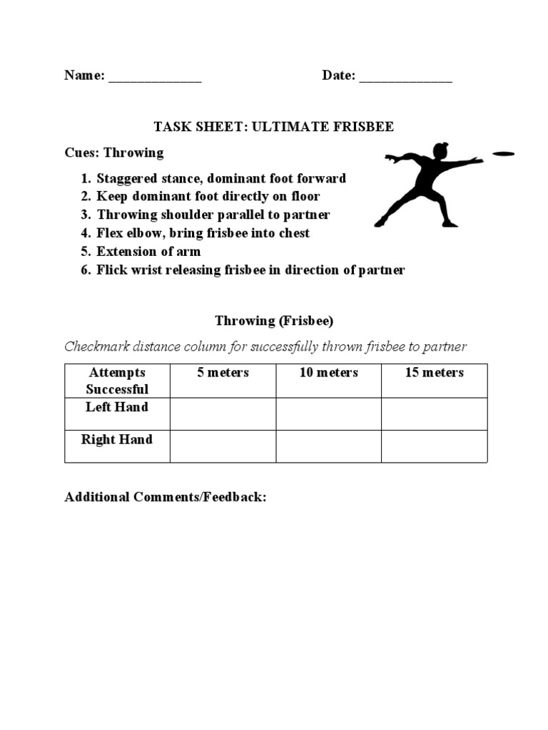 Ultimate Frisbee Task Sheet | PDF