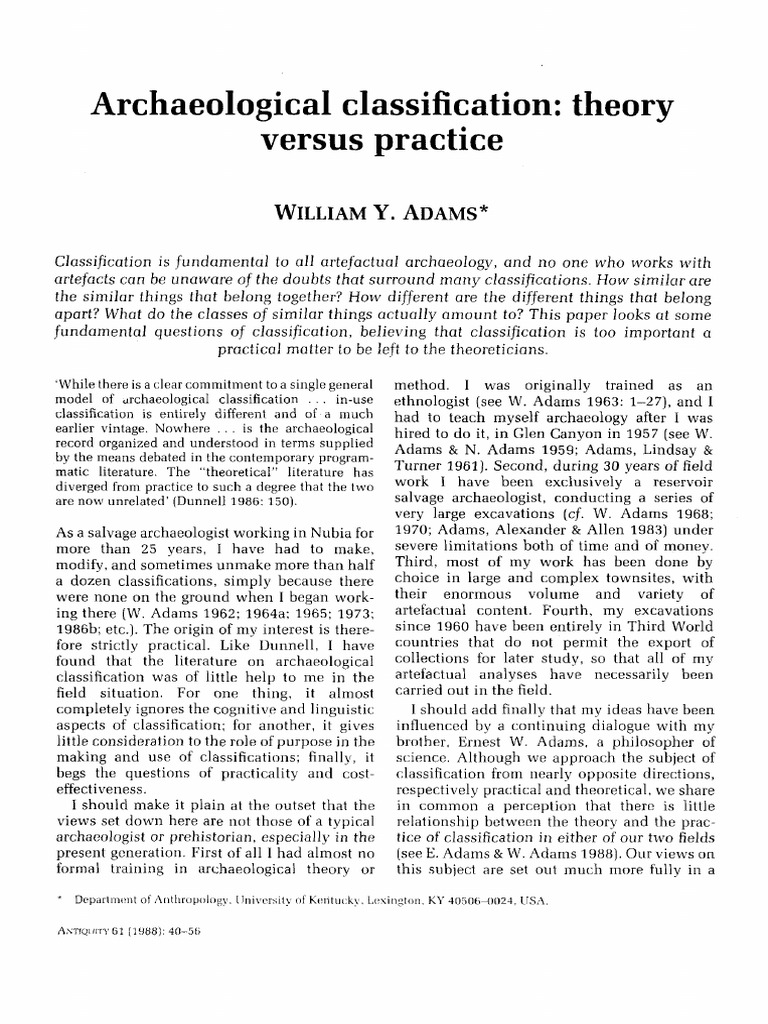 Archaeological Classification: Theory Versus Practice: William Y. Adams ...