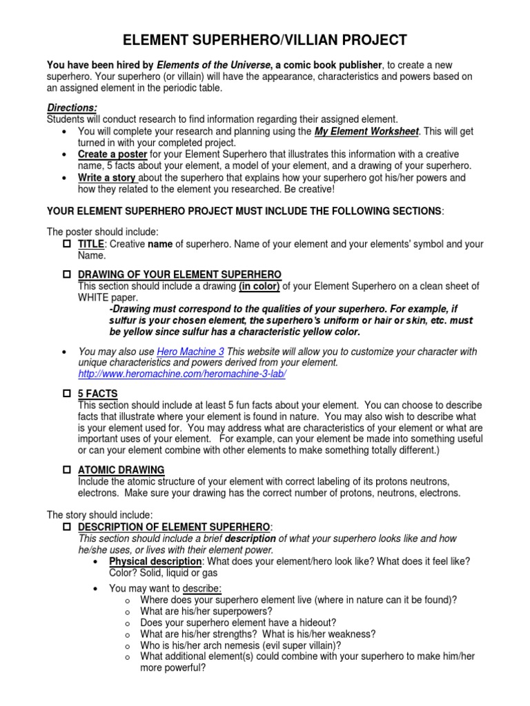 Element Superhero Project 2016 PDF | PDF | Chemical Elements | Superheroes