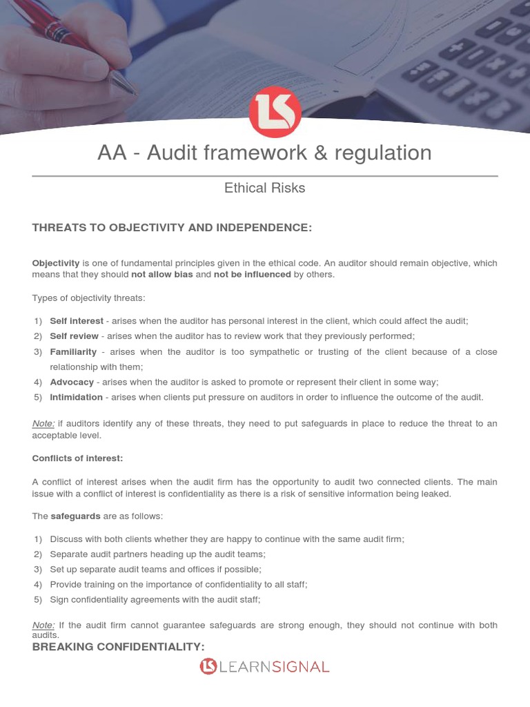 AA - Audit Framework & Regulation: Ethical Risks | PDF
