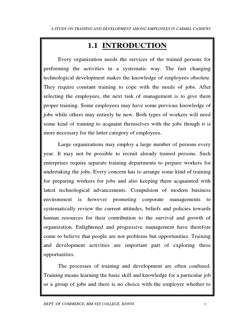A Study On Training and Development Among Employees in Carmel Cashews ...