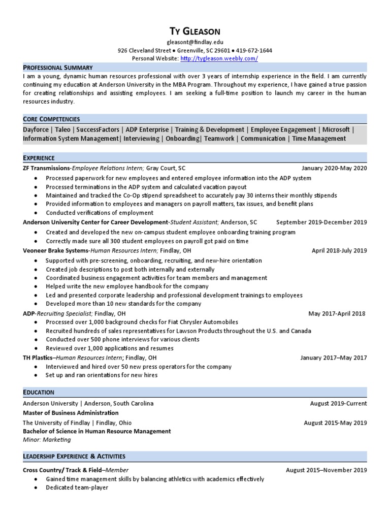 Ty Gleason Resume | PDF | Internship | Job Hunting