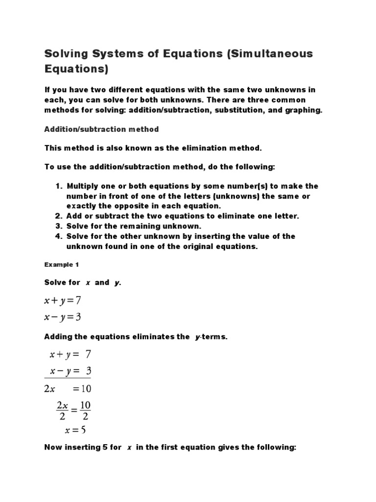 Solving Systems of Equations Notes | PDF | Multiplication | Equations
