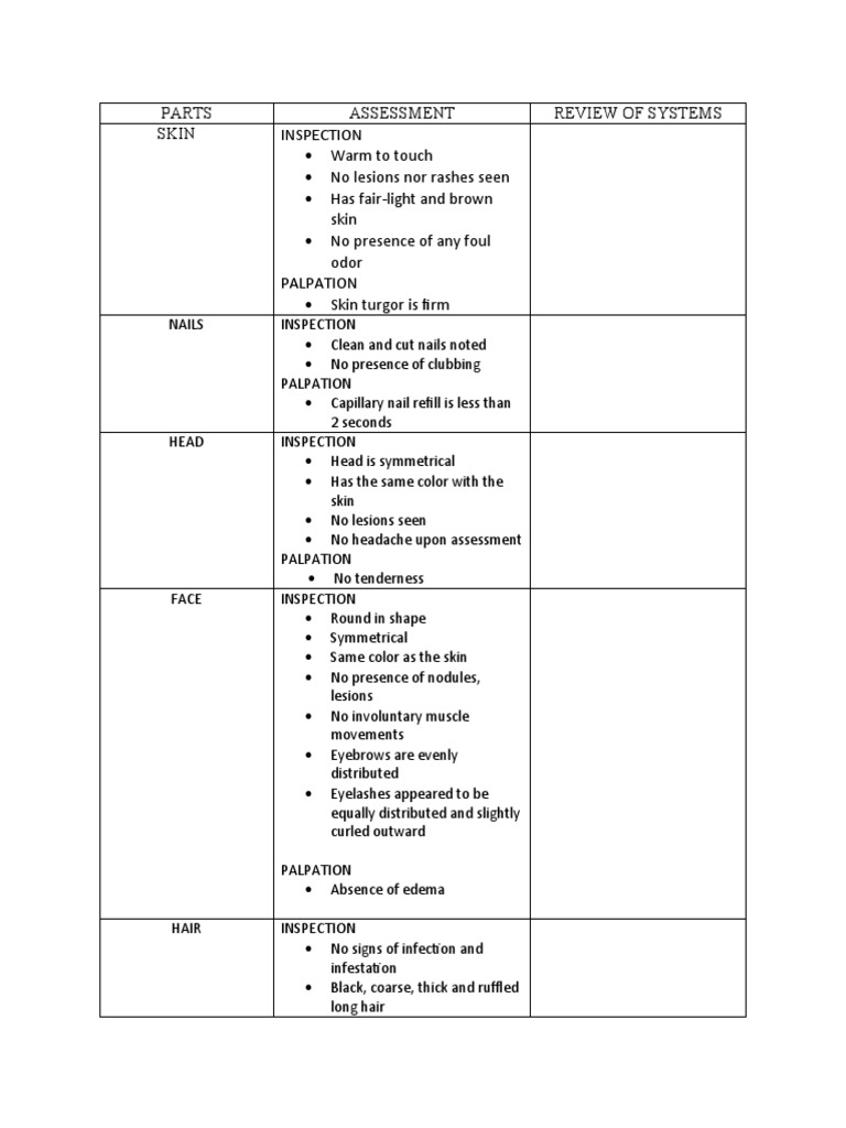 Physical Assessment For Case Pre With Ros | PDF | Human Nose | Neck