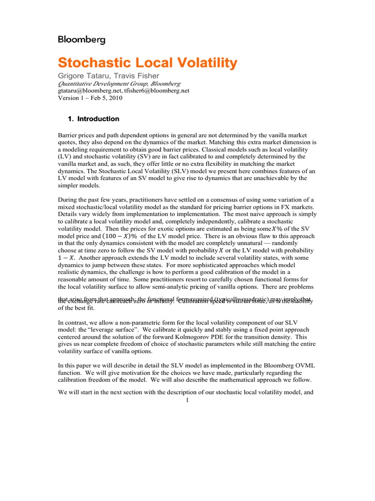 Bloomberg Stochastic Local Volatility | PDF | Volatility (Finance) | Implied Volatility