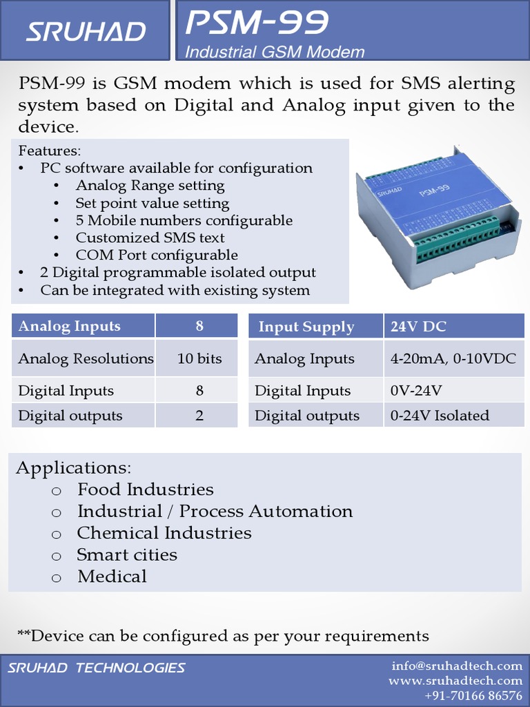 PSM-99 GSM Modem Datasheet PDF | PDF