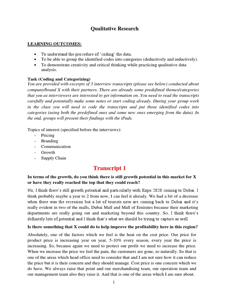 Qualitative Research: Transcript 1 | PDF | Brand | Prices