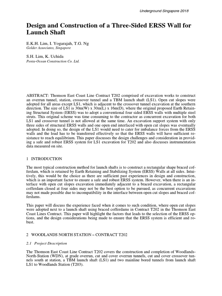Design and Construction of A Three-Sided ERSS Wall For Launch Shaft | PDF | Tunnel ...