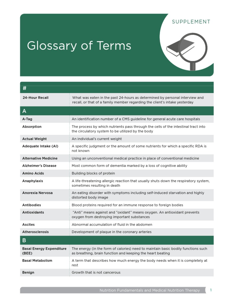 A Comprehensive Glossary of Nutrition and Dietary Terms | PDF ...