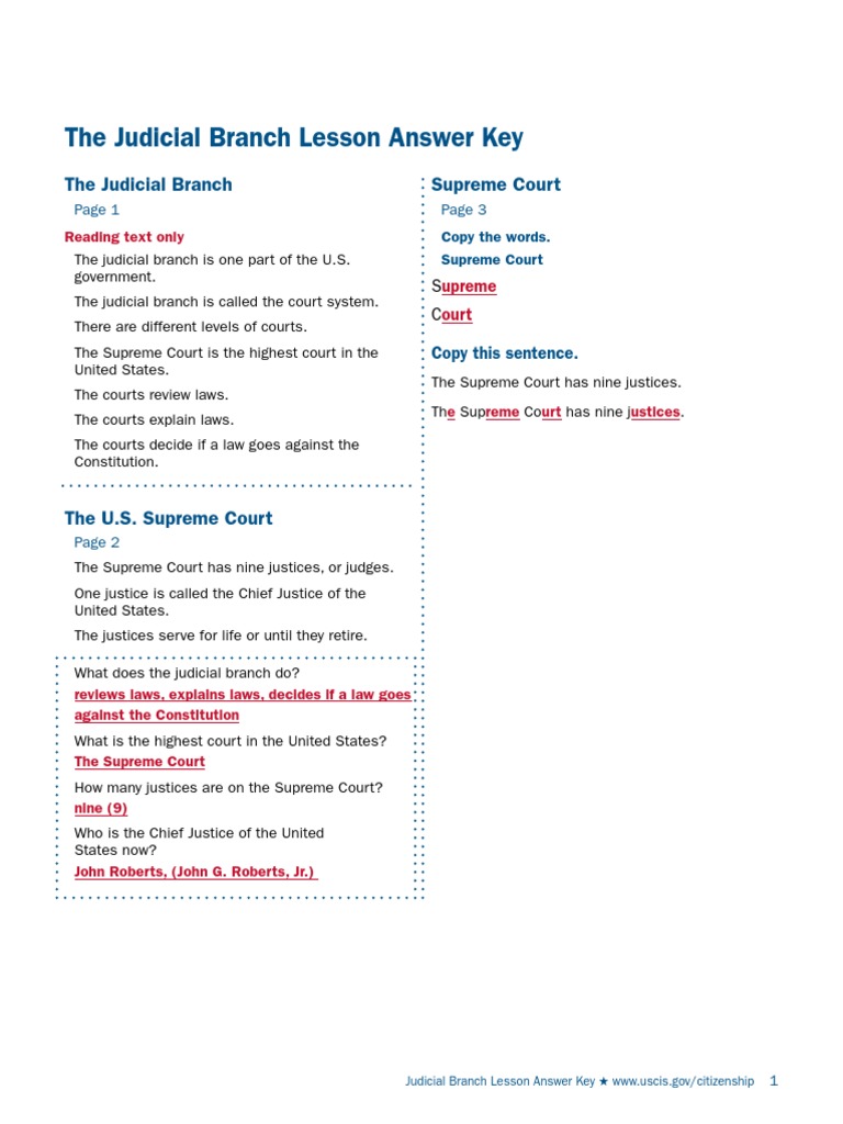 The Judicial Branch Lesson Answer Key | PDF
