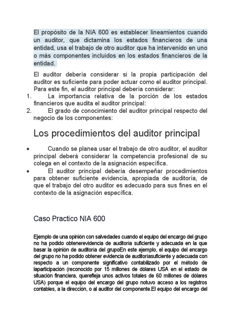 Nia 600 | PDF | Contralor | Auditoría
