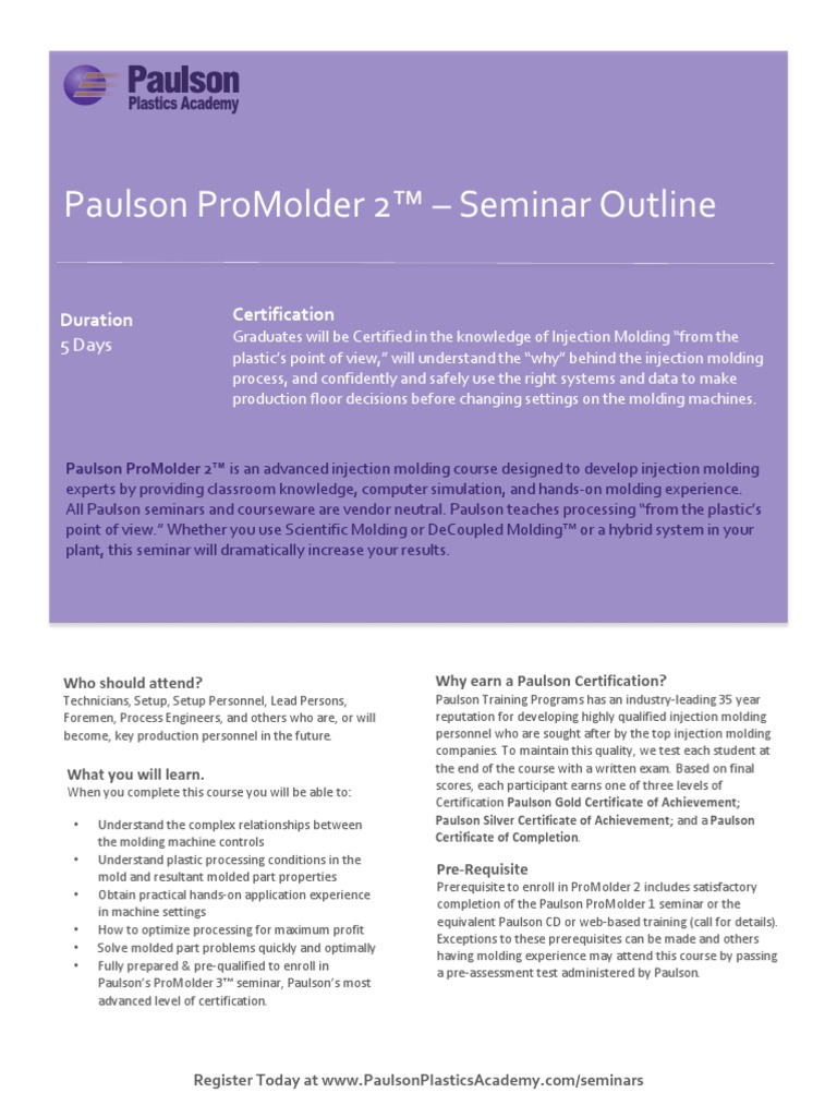 Paulson ProMolder 2 Course Outline PDF | PDF | Machines | Plastic