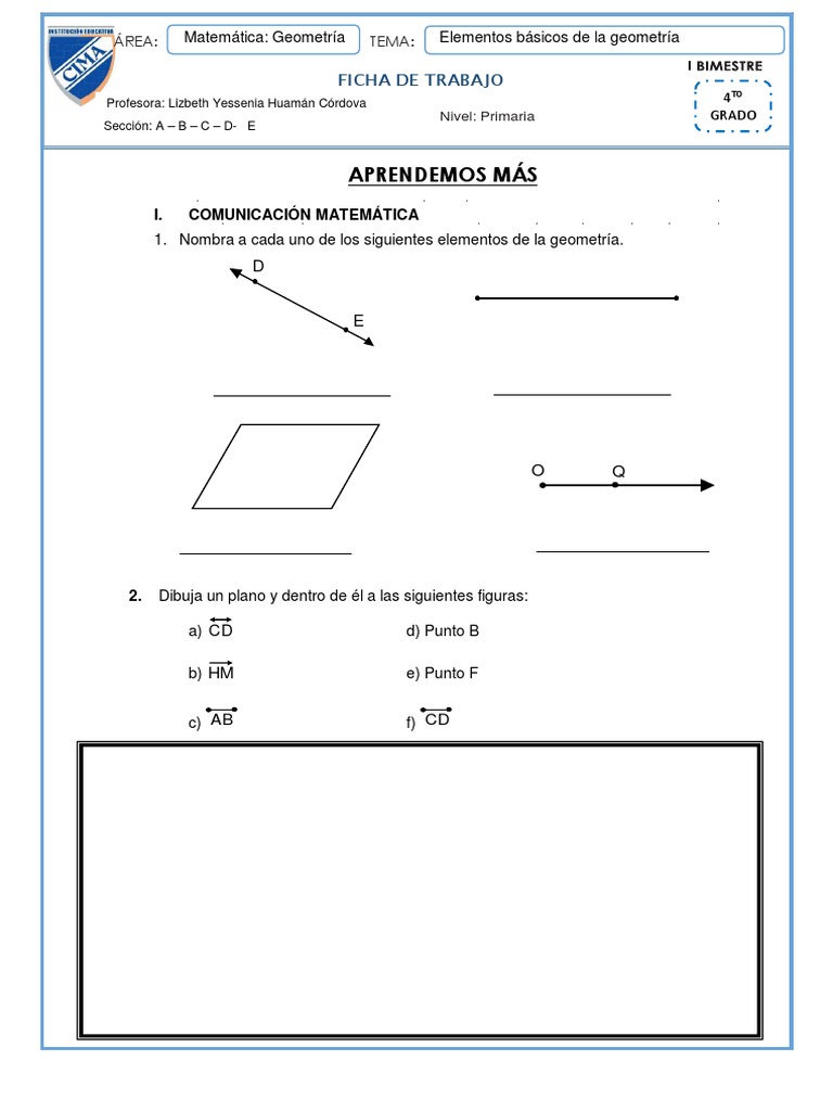 Ficha de Trabajo Elementos Básicos de La Geometría | PDF