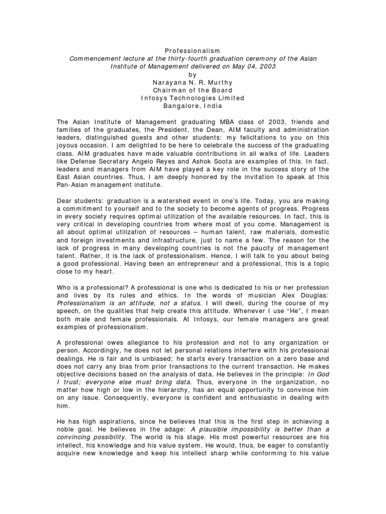 Address To AIM Graduates PDF | PDF | Career & Growth | Self-Improvement