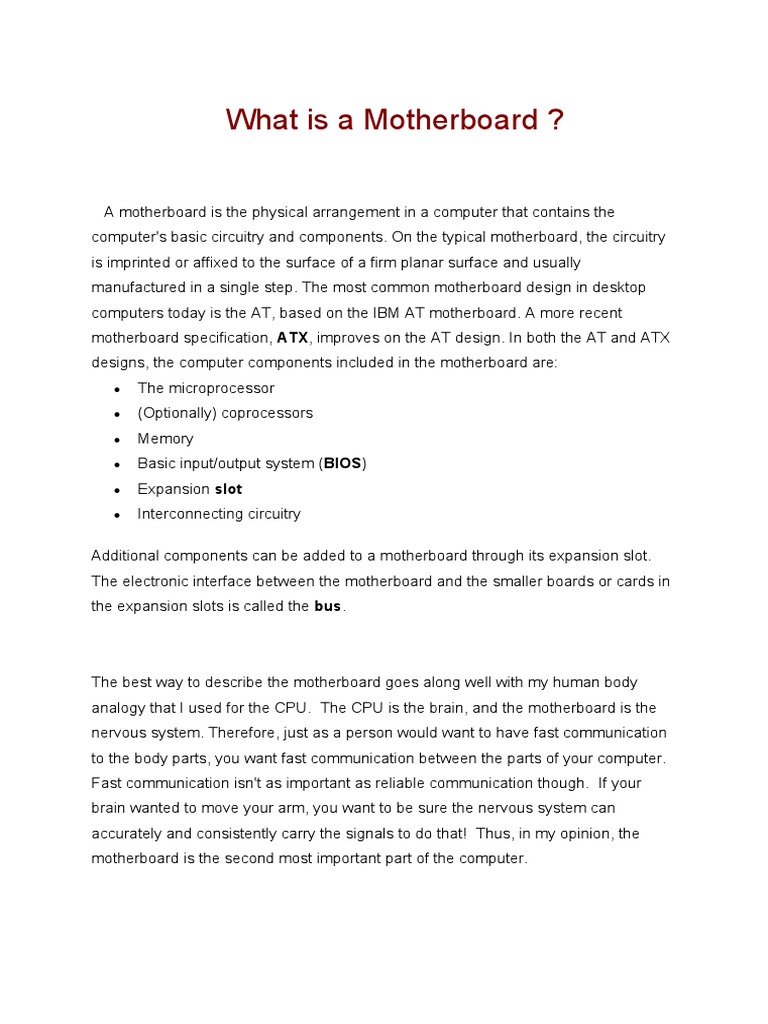 What Is A Motherboard Pdf Computer Hardware Office Equipment