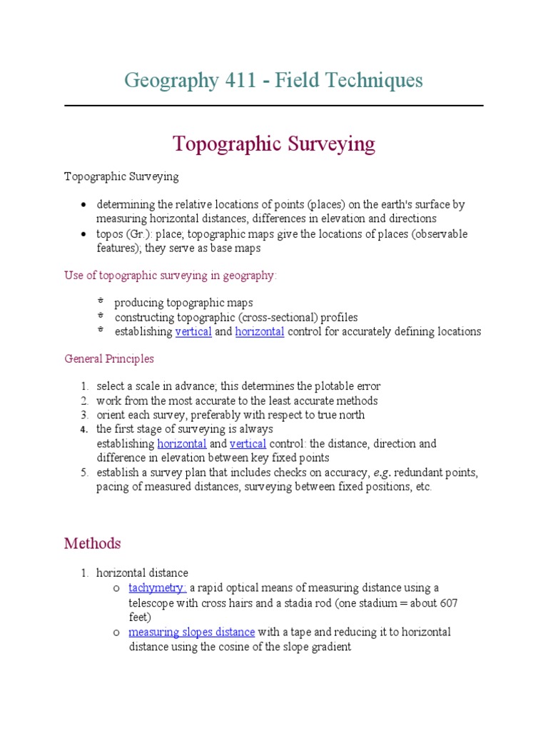 Geography 411 - Field Techniques: Topographic Surveying | PDF ...
