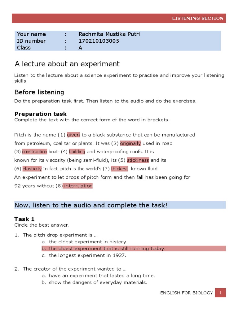 A Lecture About An Experiment: Before Listening | PDF | Nature